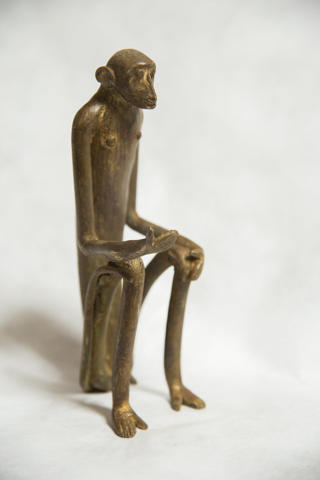 Large Seated Monkey with Hand Out Vintage African Bronze Sculpture