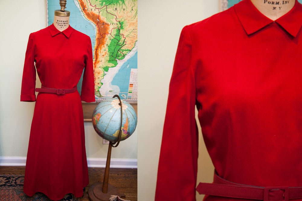 Vintage 1940s Peter Pan Collar Red Dress // Size S - M - 4 - 6 – Item #1663