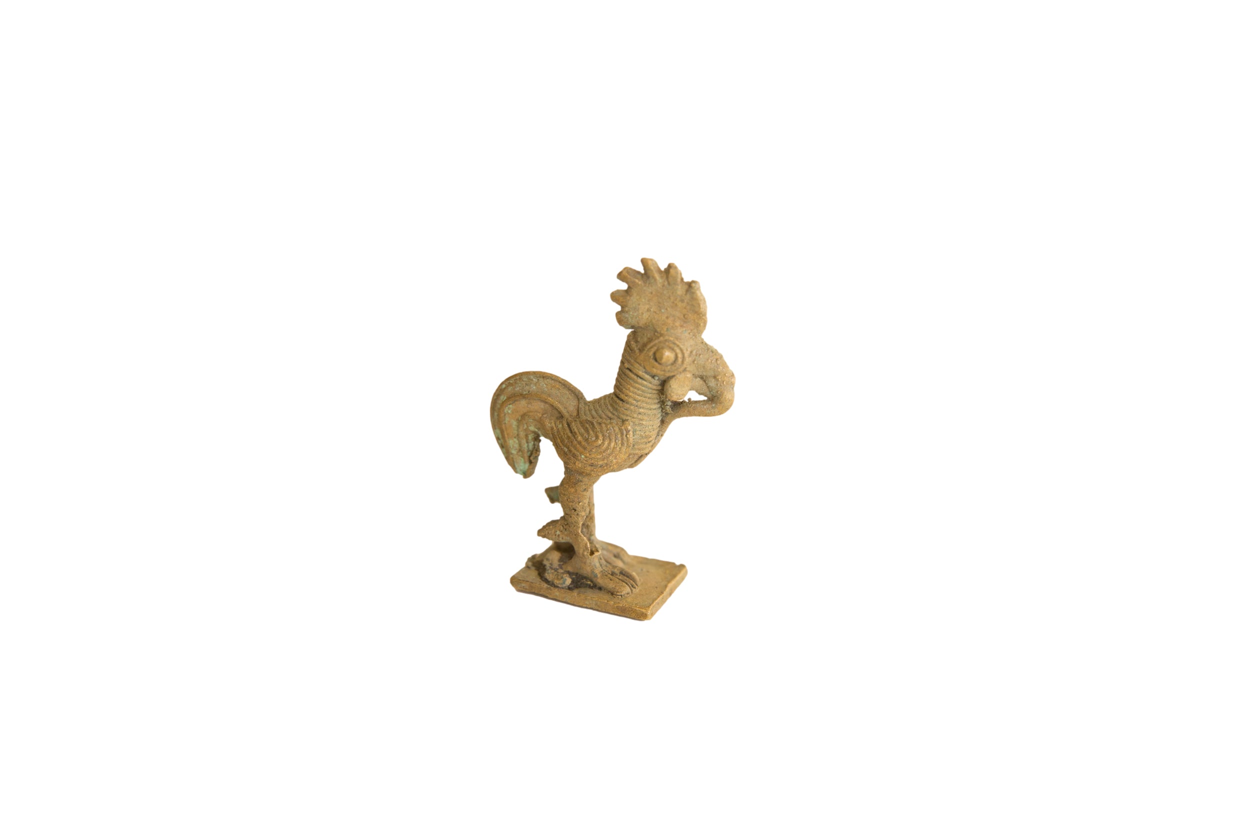 Vintage African Bronze Rooster Eating Snake