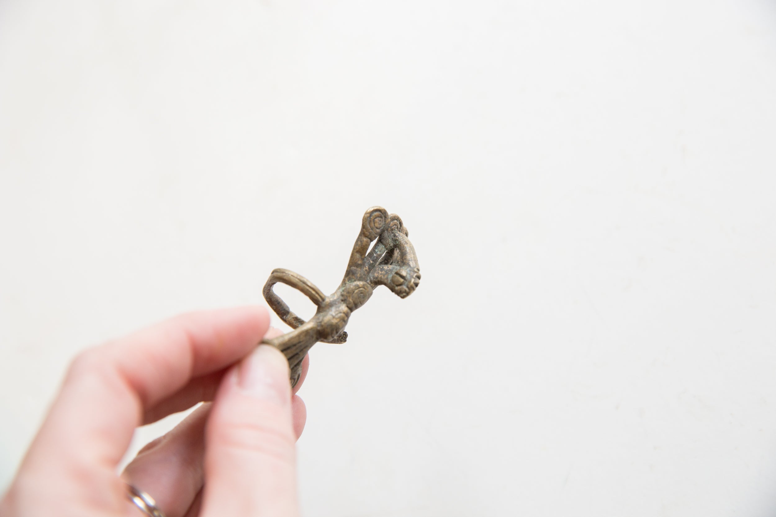 Vintage African Bronze Ring Peacock Feathers