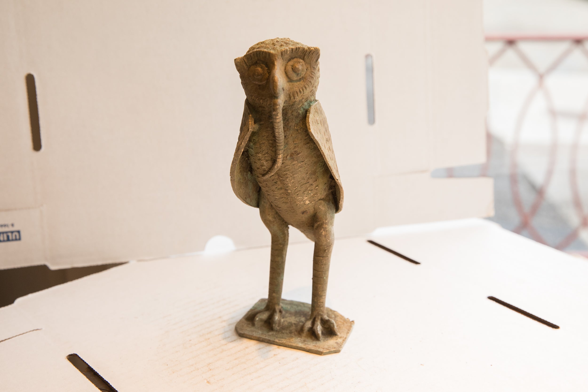 Vintage African Owl with Snake Sculpture