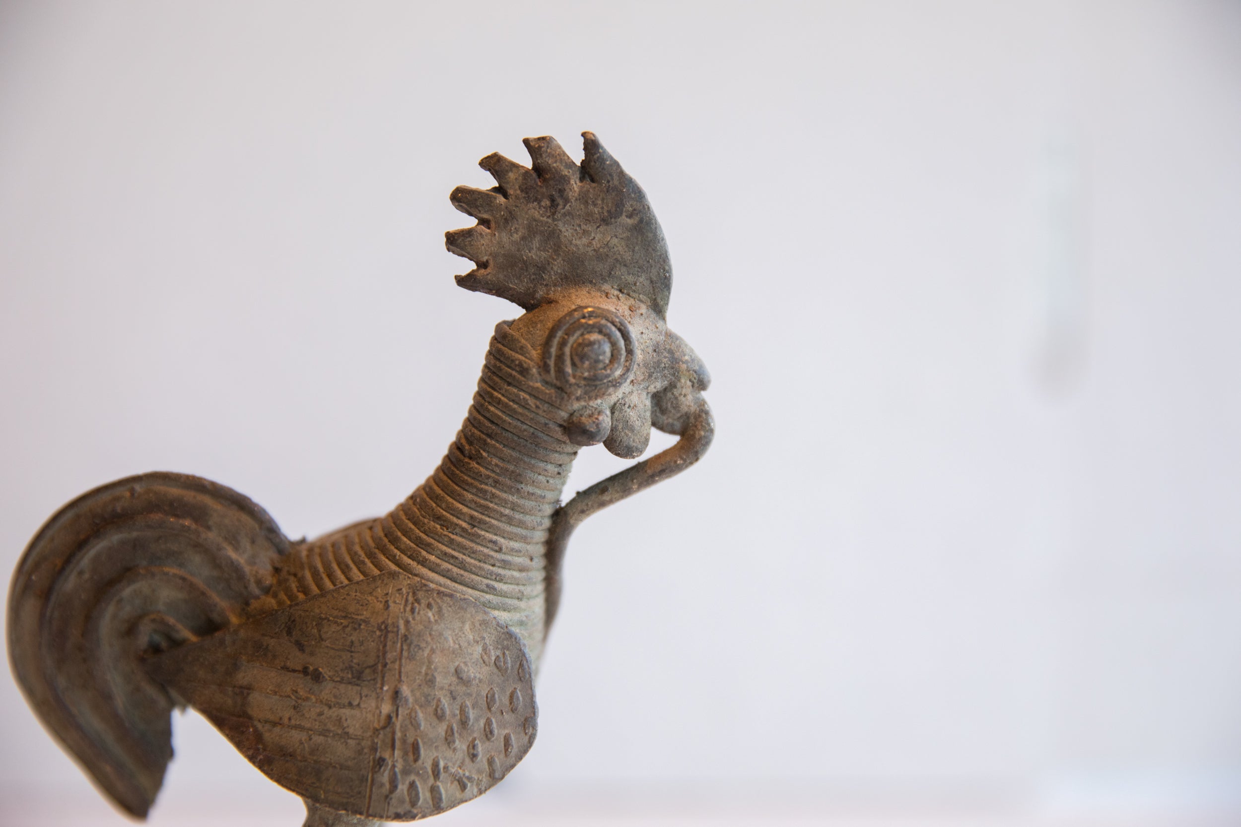 Vintage African Rooster with Snake Sculpture