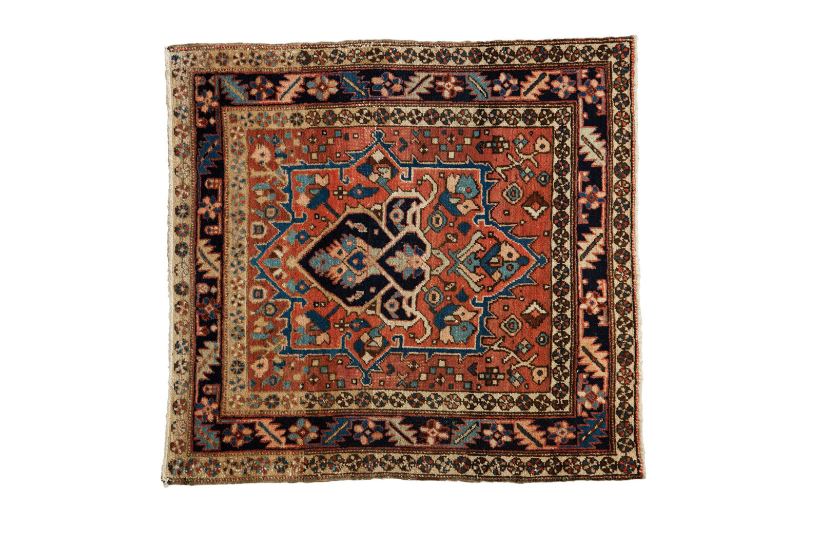 4x4 Vintage Heriz Square Rug