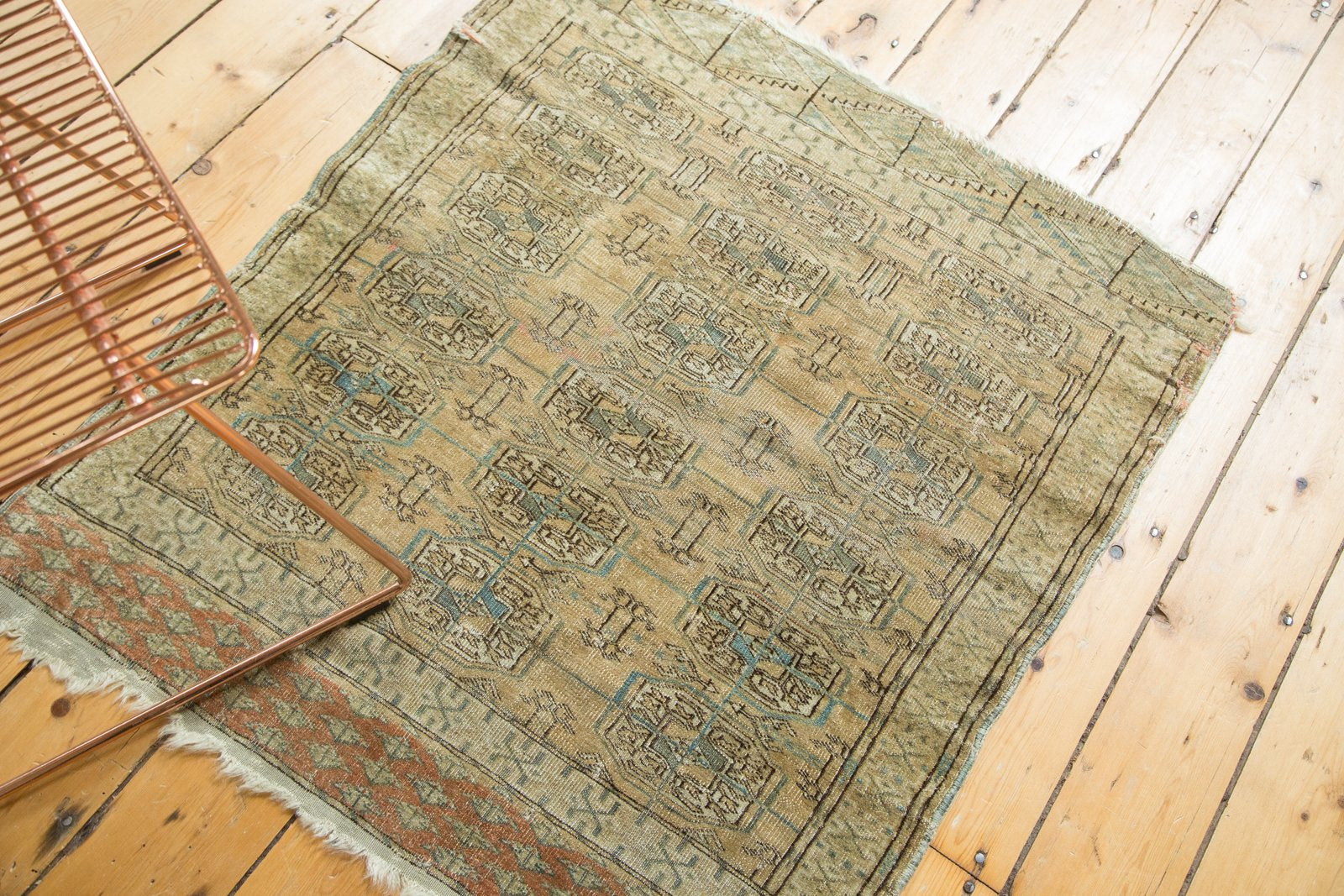 3x3.5 Vintage Distressed Turkmen Square Rug / ONH item tm01125
