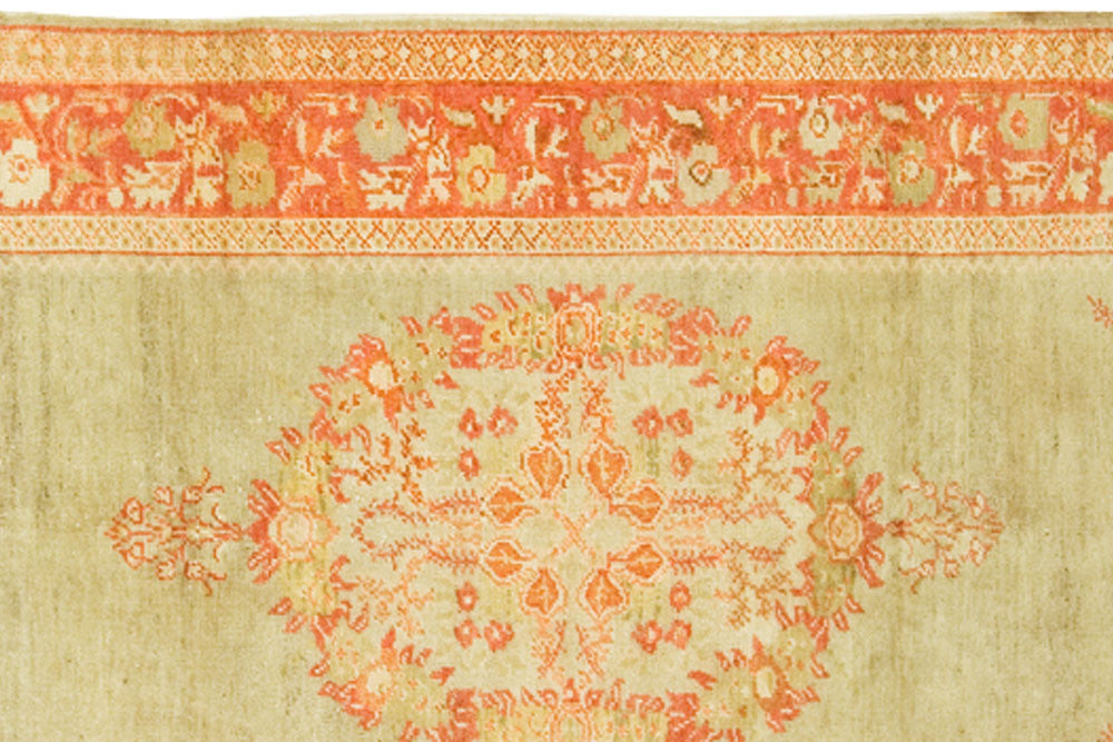 4x8 Vintage Green and Orange Oushak Rug