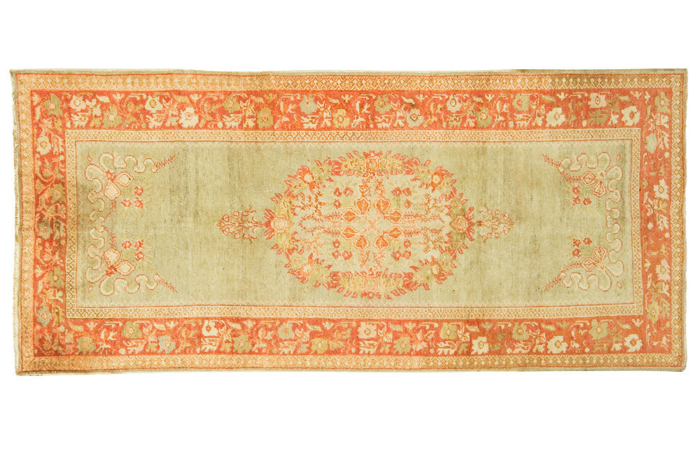 4x8 Vintage Green and Orange Oushak Rug