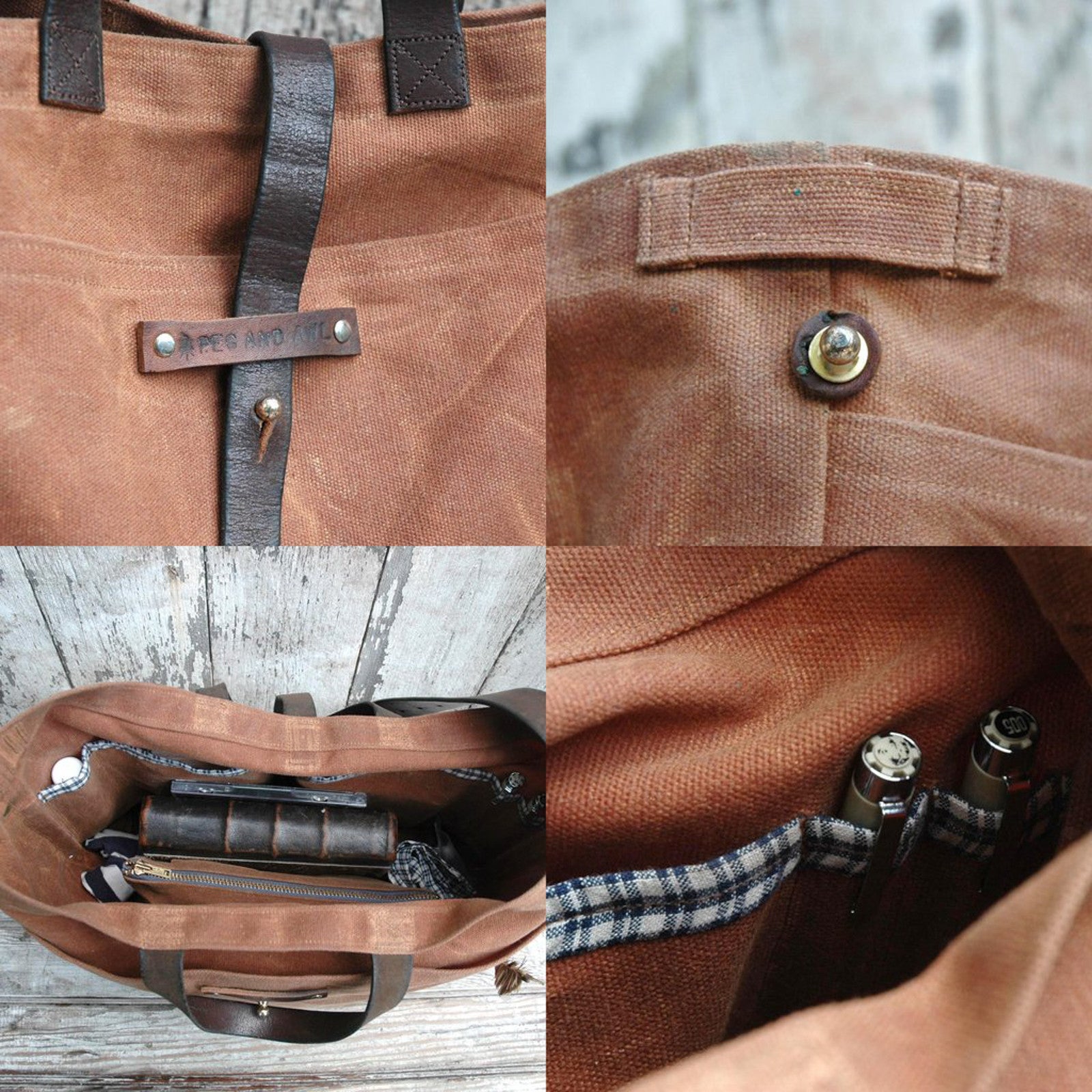 Peg and Awl Tote Bag in Spice :: Old New House Accessories 3504